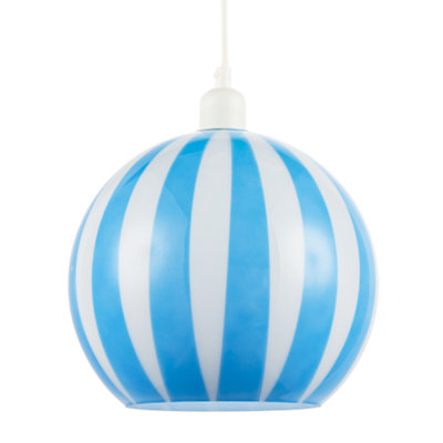 Sky Blue and White Striped High Gloss Glass Globe Pendant Light Shade