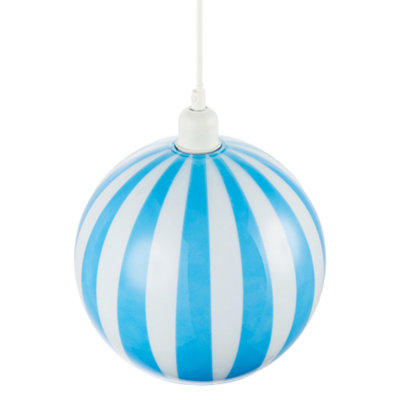Sky Blue and White Striped High Gloss Glass Globe Pendant Light Shade