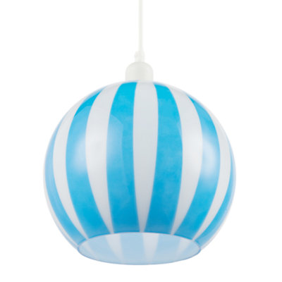 Sky Blue and White Striped High Gloss Glass Globe Pendant Light Shade