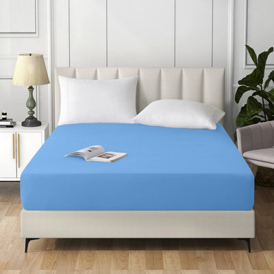 Sky Blue Fitted Sheet Soft Microfiber Single Super King Size 40cm Extra ...