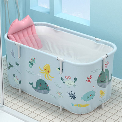 Sky Blue Ocean Large Portable Folding Bathtub Family Soaking Tub with ...