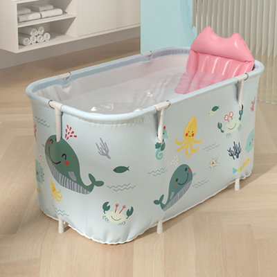 Sky Blue Ocean Large Portable Folding Bathtub Family Soaking Tub with ...