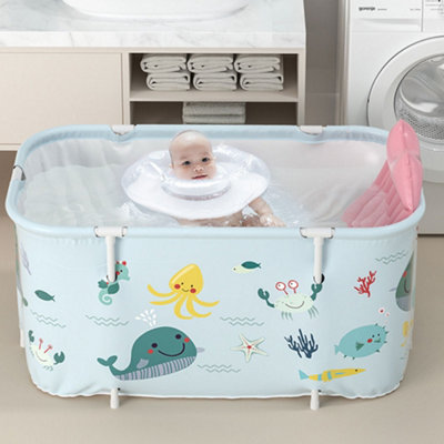 Sky Blue Ocean Large Portable Folding Bathtub Family Soaking Tub with ...