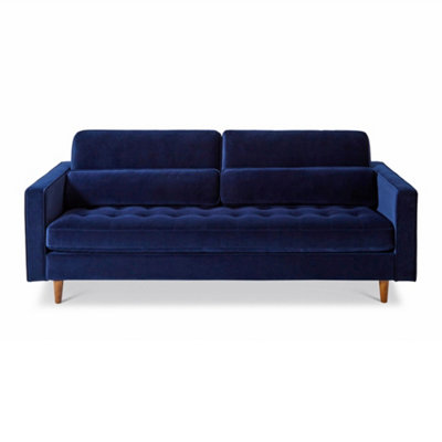 Skye Velvet Mid Century Midnight Blue 4 Seater Sofa - Fully Assembled ...