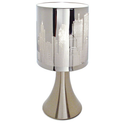 Skyline Touch Operated Lamp - Mains Powered Indoor Light with Silver ...