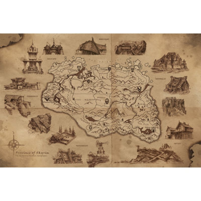 Skyrim Illustrated Map 61 x 91.5cm Maxi Poster | DIY at B&Q