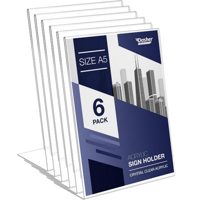 Slant Back Acrylic Sign Holder A 5, 6 Pack, Portrait Ad Frames, Clear ...