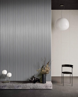 Slat Acoustic Wall Panels Aluminium Shiny 2400mm x 600mm - Metallic Silver