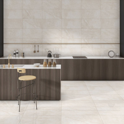 Slate Beige Slate Effect Gloss Porcelain Indoor Wall & Floor Tiles ...