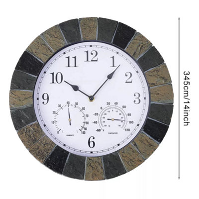 Slate Effect Hanging Wall Clock with Thermometer