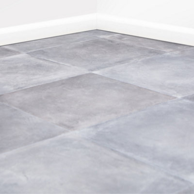 Slate Grey Tile Style Soft Lino Flooring 2m Width Sheet Vinyl R10 Slip ...