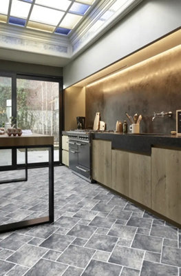 Slate Tile Vinyl by Remland (Dark Grey Slate, 6m x 2m)