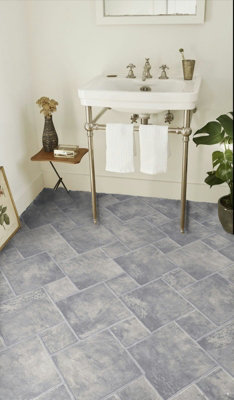 Slate Tile Vinyl by Remland (Light Grey Slate, 4m x 2m)