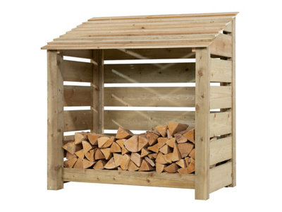 Slatted wooden log store W-119cm, H-126cm, D-88cm - natural (light ...