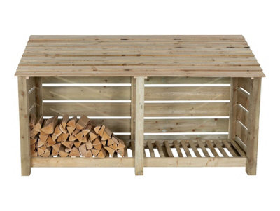 Slatted wooden log store W-227cm, H-126cm, D-88cm - natural (light ...