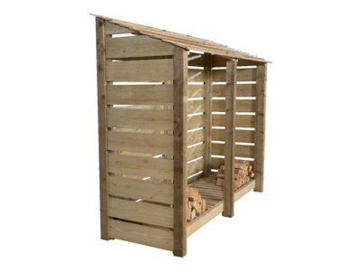 Slatted wooden log store W-227cm, H-180cm, D-88cm - natural (light ...