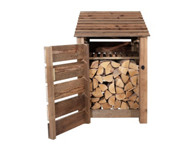 Slatted wooden log store with door and kindling shelf W-79cm, H-126cm ...