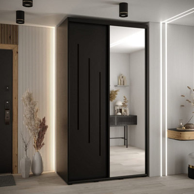 Sleek Black Cannes IX Sliding Door Wardrobe 130cm - Streamlined, Space ...