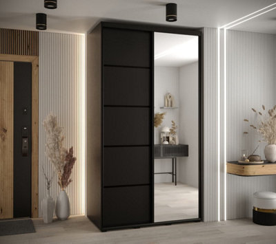 Sleek Black Cannes V Sliding Wardrobe H2050mm W1300mm D600mm with ...