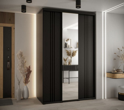 Sleek Black Cannes VII Sliding Wardrobe H2050mm W1500mm D600mm with ...