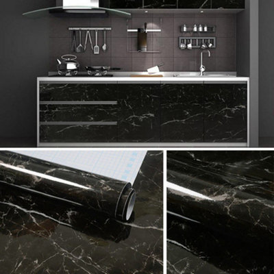 Sleek Black Marble Effect Self Adhesive Countertop Film Waterproof ...