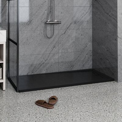 Sleek Black Rectangular Shower Tray with Integrated Drain for ...