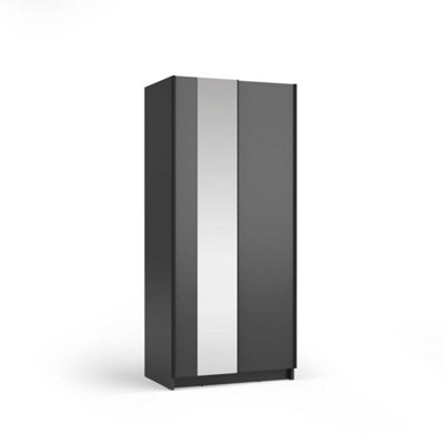 Sleek Black Sliding Door Wardrobe 80cm - Mirrored, Space-Saving Storage ...
