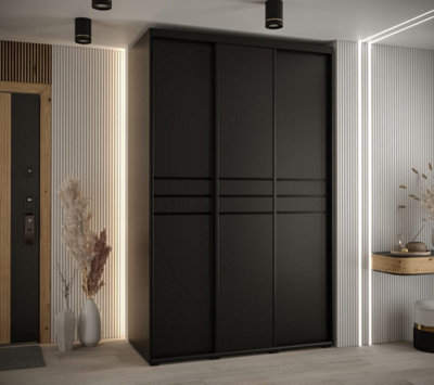 Sleek Black Sliding Door Wardrobe W160cmH205cmD60cm - Spacious Modern ...