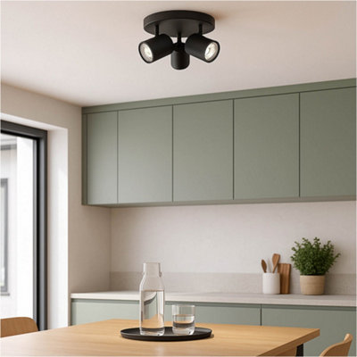 Sleek Black Triple Round Ceiling Spotlight GU10 for Modern Bathroom ...
