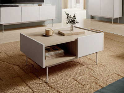 Sleek Cashmere Beige Coffee Table H450mmW970mm D650mm Living Room Furniture with Practical Drawers