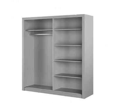 Sleek Mirrored Sliding Door Wardrobe with Shelves and Hanging Rail in ...