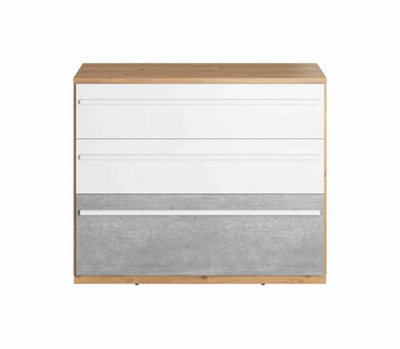 Sleek Plano Chest of Drawers - Oak Nash & Concrete Finish (H)880mm x (W ...