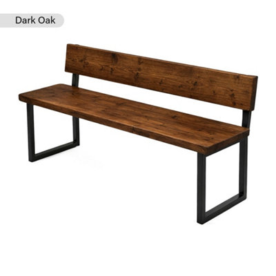 Sleek & Slender Reclaimed Bench with Back - Dark Oak