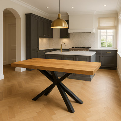 Sleek & Slender Reclaimed Dining Table with Spider Leg - Mid Oak