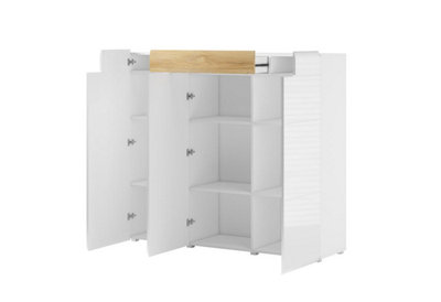 Sleek Toledo 76 Sideboard Cabinet 1470mm in White Gloss & San Remo Oak ...