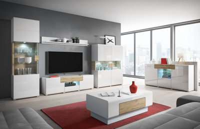 Sleek Toledo 76 Sideboard Cabinet 1470mm in White Gloss & San Remo Oak ...