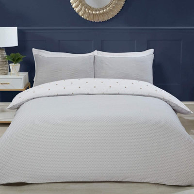 Sleepdown Bumble Bee White Grey Hexagon Honeycomb Duvet Set Quilt Cover ...