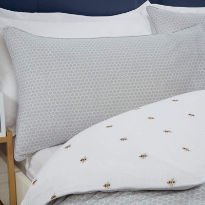 Sleepdown Bumble Bee White Grey Hexagon Honeycomb Duvet Set Quilt Cover ...