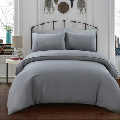Sleepdown Grey Duvet Set Bed Quilt Cover Waffle Geo Honeycomb Geometric ...