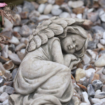 Sleeping Angel Stone Statue Nymph Cherub Fairy Outdoor Garden Ornament ...
