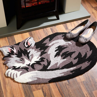 Sleeping Cat Shaped Rug - Novelty Animal Tabby Cat Home Floor Mat for ...