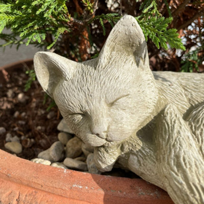 Sleeping Cat Stone Statue Outdoor Kitten Garden Ornament British Made ...