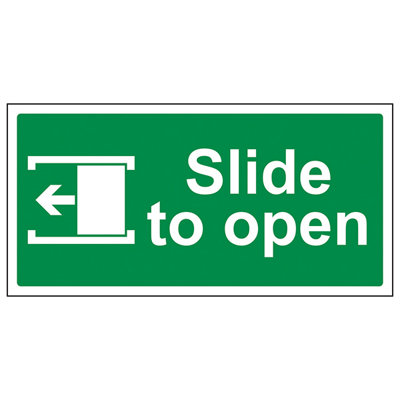 Slide To Open LEFT Door Safety Sign - Rigid Plastic - 300x100mm (x3)