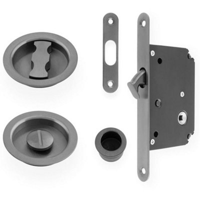 Sliding Pocket Door Lock & Latch Set - Dark Bronze Rounded Forend ...
