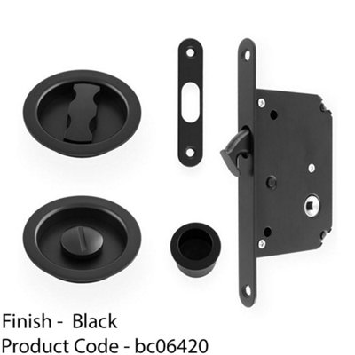 Sliding Pocket Door Lock & Latch Set - Matt Black Rounded Forend Finger ...
