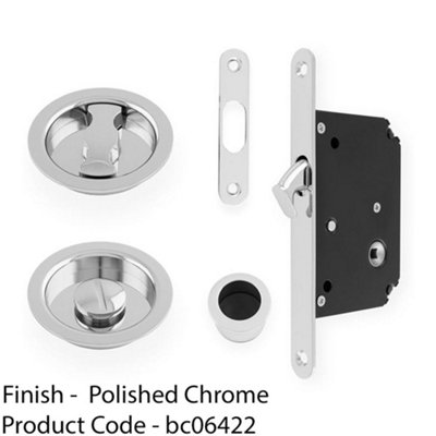 Sliding Pocket Door Lock & Latch Set - Polished Chrome Round Forend ...