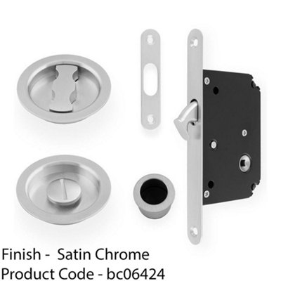 Sliding Pocket Door Lock & Latch Set - Satin Chrome Rounded Forend ...