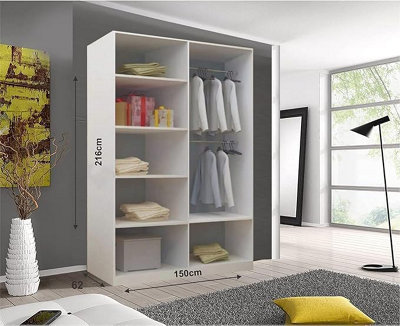 Sliding Wardrobe LED Mirror Space Saving Bedroom Wardrobe, Contemporary ...