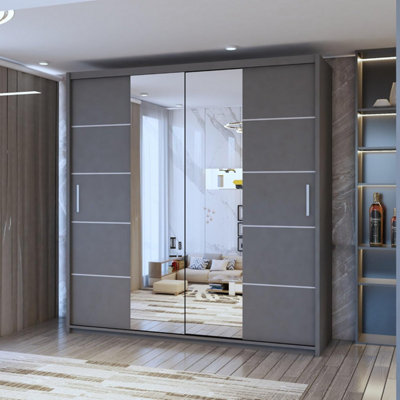 Sliding Wardrobes 4U Eddin Modern Sliding Mirror Door Wardrobe in White Black Grey Colors Grey