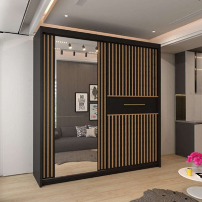 Sliding Wardrobes 4U Fashnary Double Sliding Door Wardrobe - Black 203cm